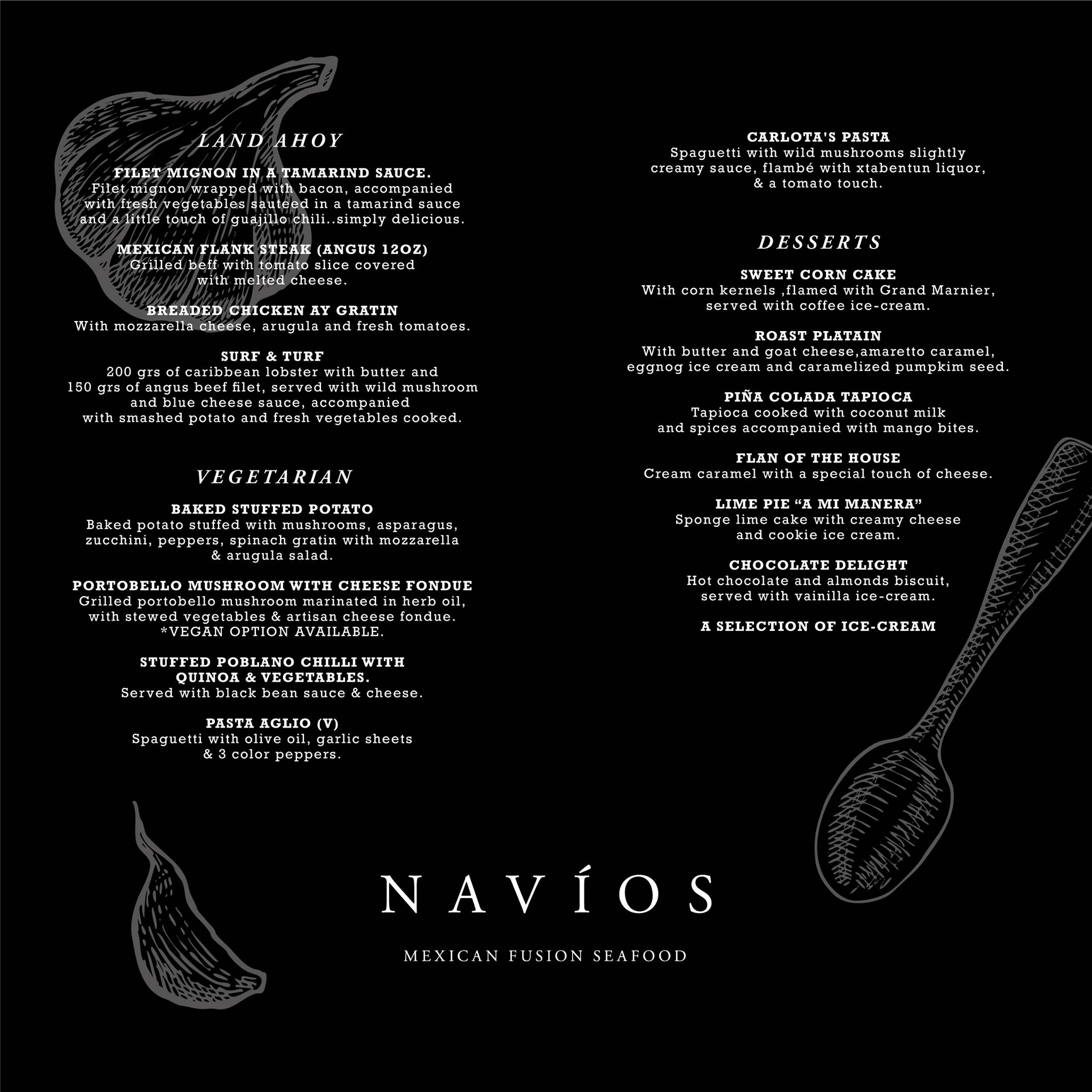 Menu at Navíos restaurant, Cancún