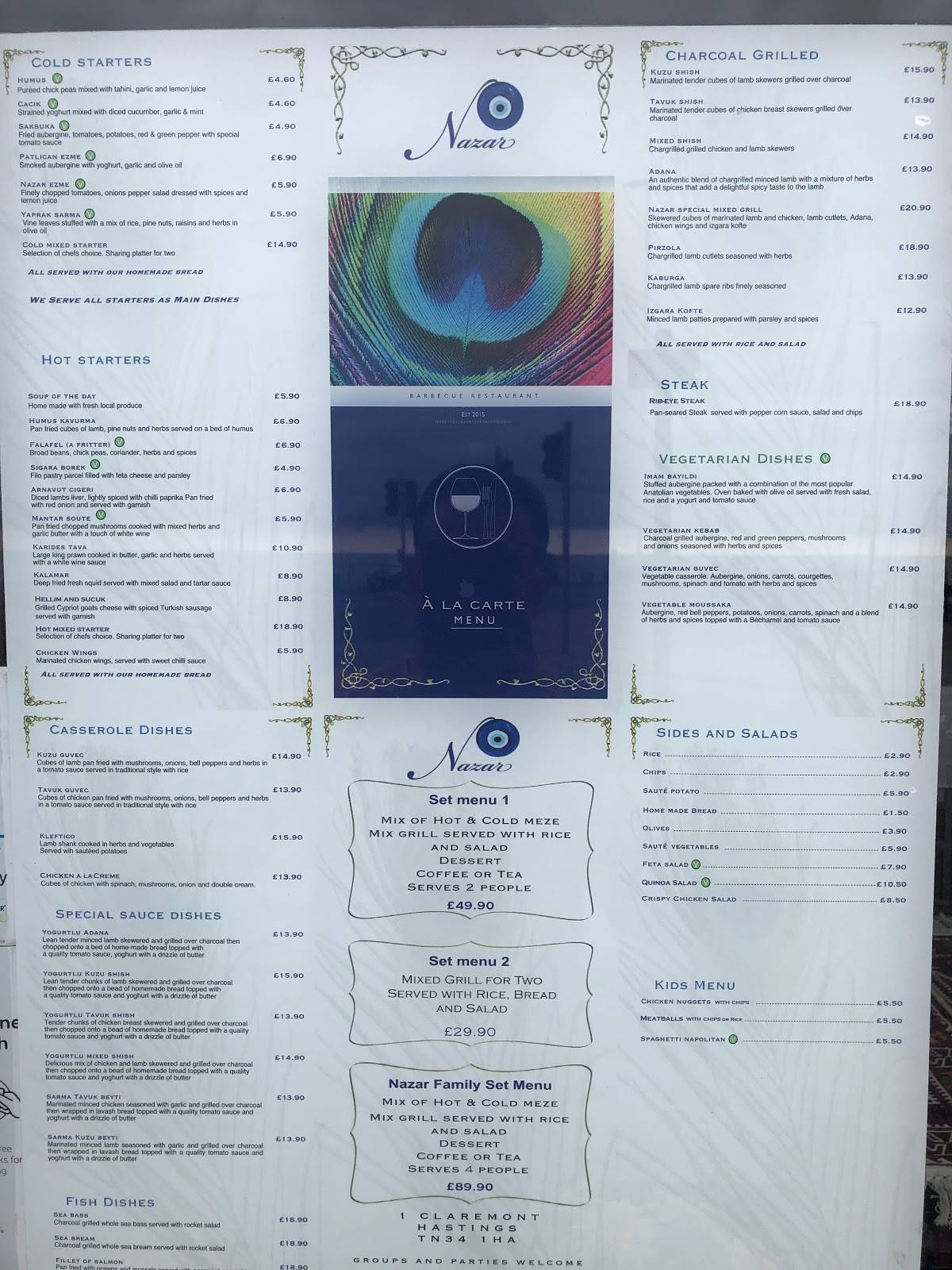Menu at Turkish Restaurant NAZAR, Hastings