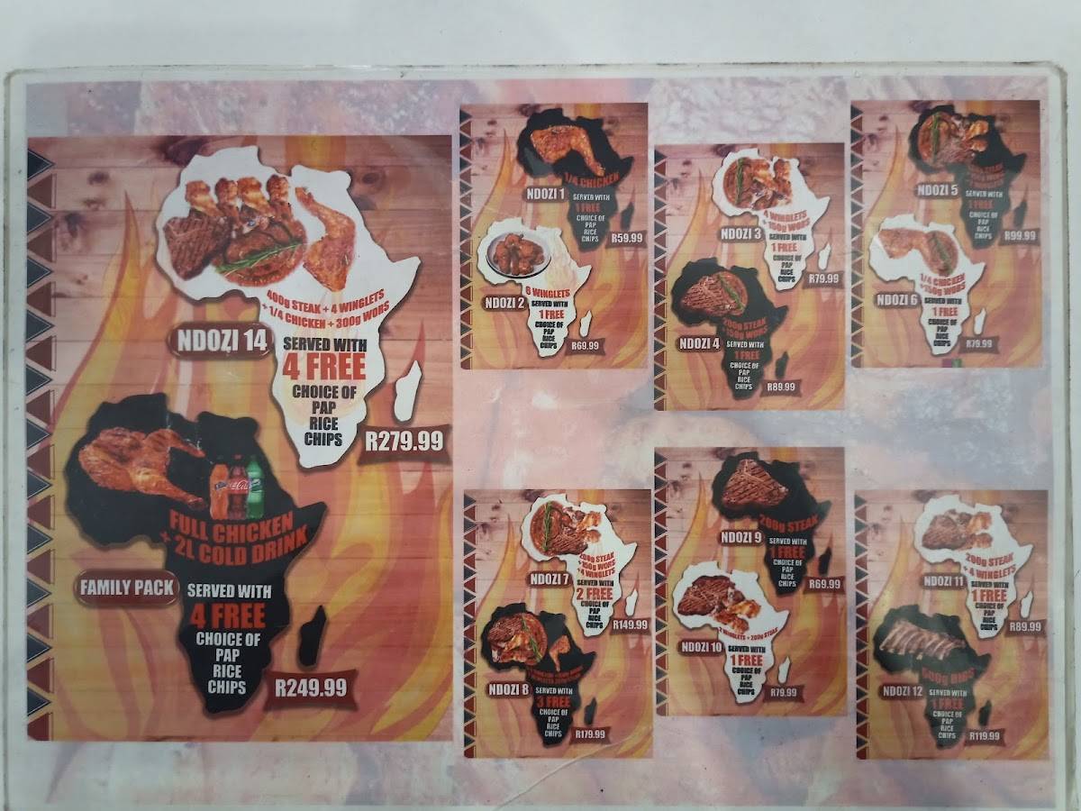 Menu at Ndoziz Buy and Braai restaurant, Johannesburg