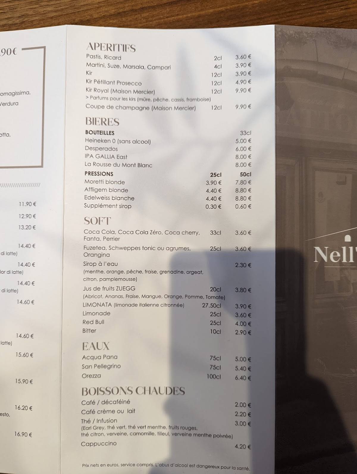 Menu au Nell'Felicità restaurant, Brignais