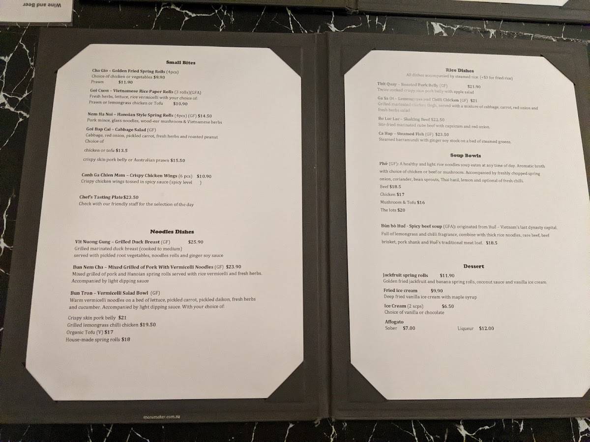 Menu at Nem Viet on Mitchell restaurant, Bendigo