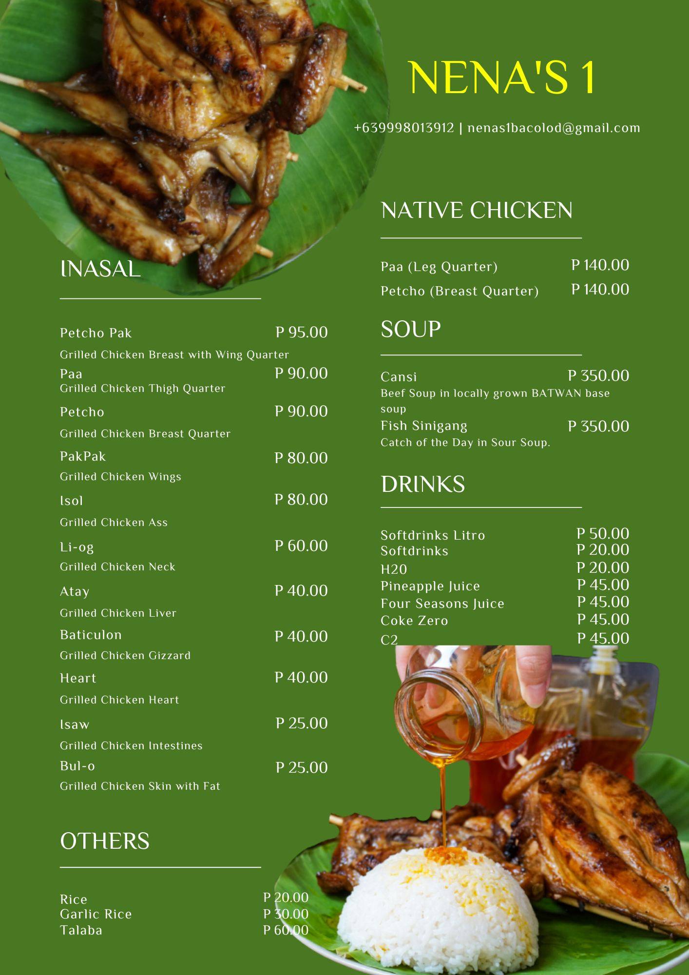 Menu at Nena's Rose Chicken Inasal BBQ, Bacolod