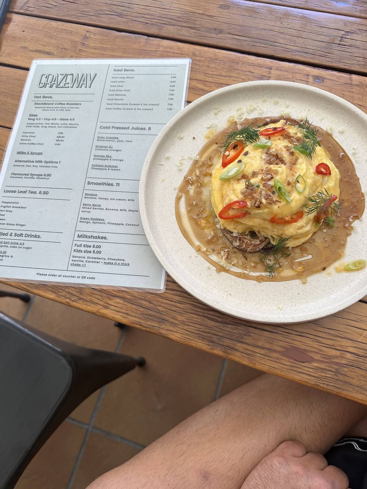 Menu at Grazeway cafe, Nerang