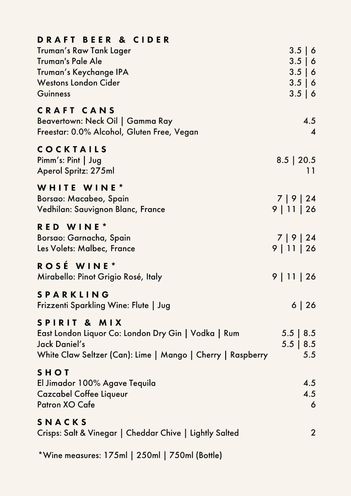 Menu at Sam Barraclough, London