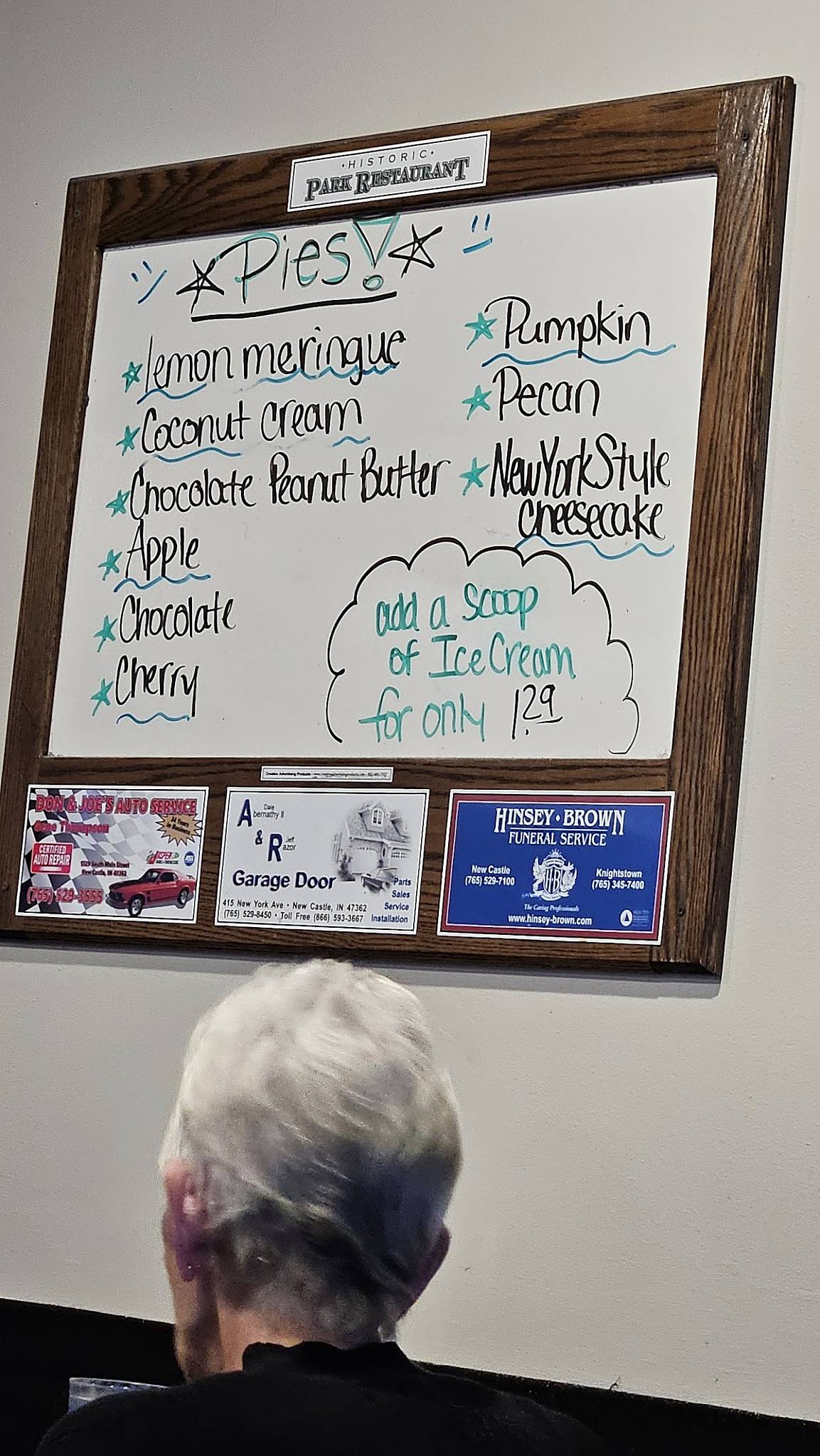Menu at Park Restaurant, New Castle, S Memorial Dr