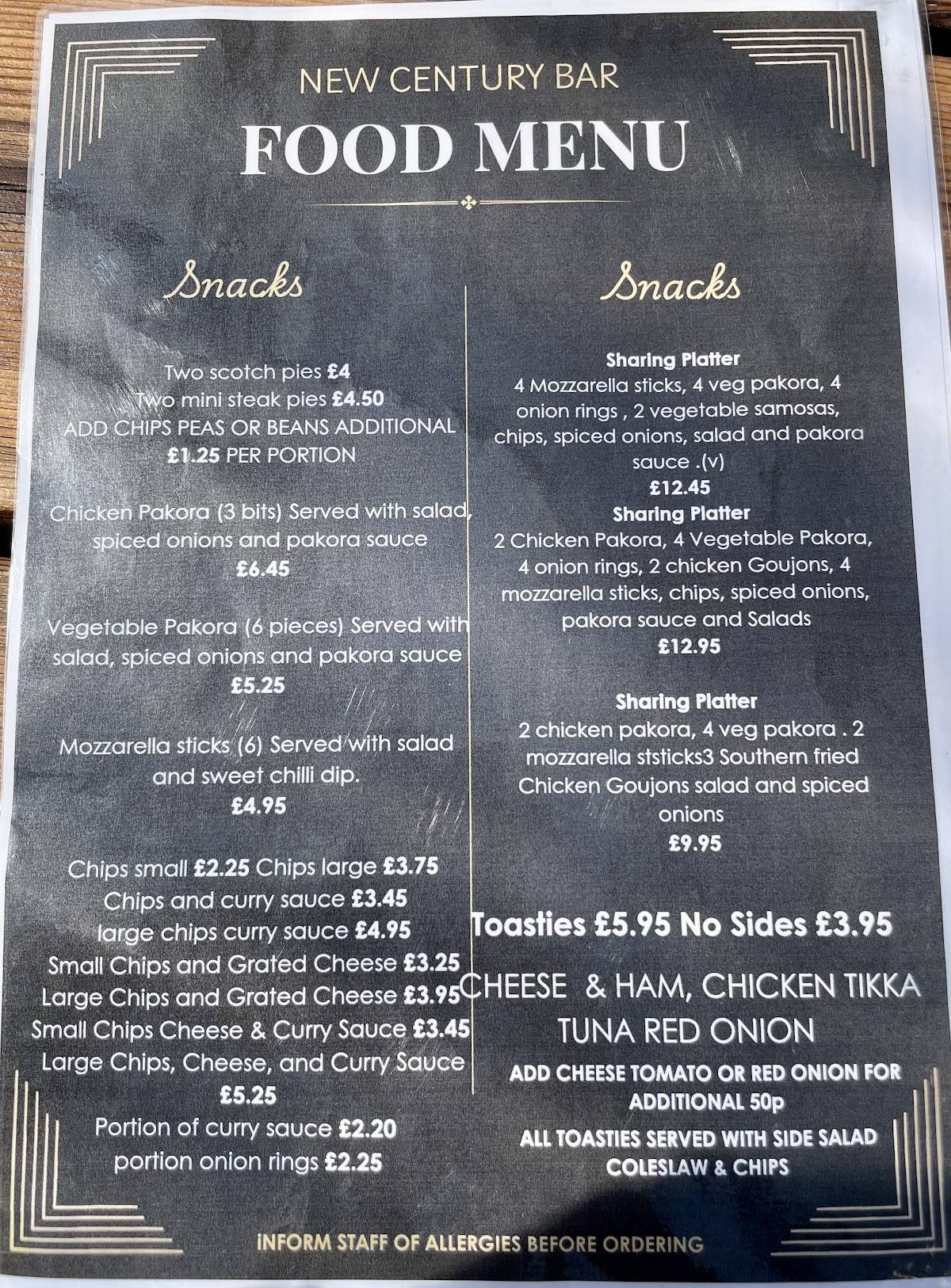 Menu at New Century pub & bar, Motherwell