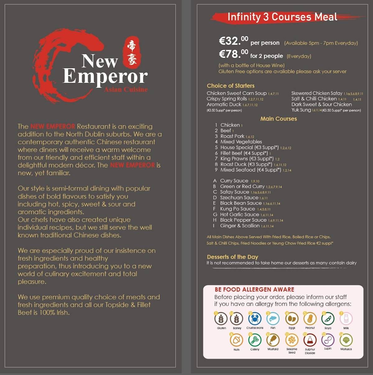 Menu at New Emperor Restaurant, Dublin