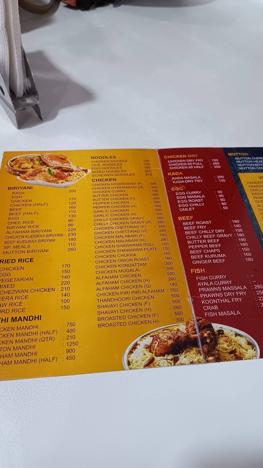 Menu at New Hotel 1957, Kalpetta