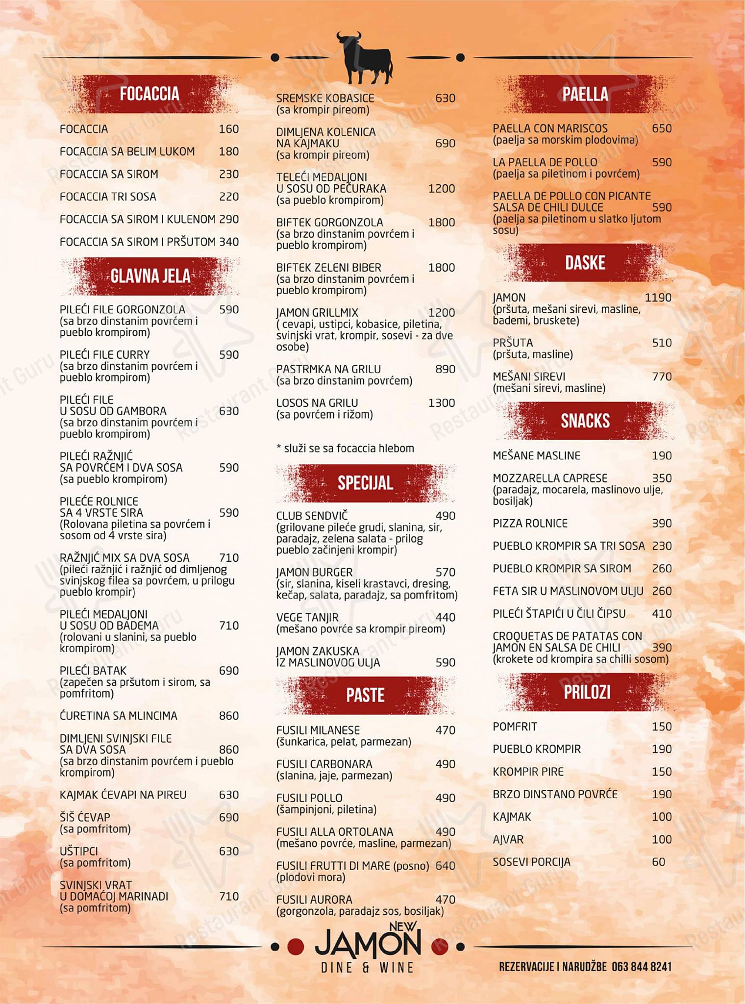 Speisekarte von New Jamon restaurant, Novi Sad, Trg Neznanog junaka 21000