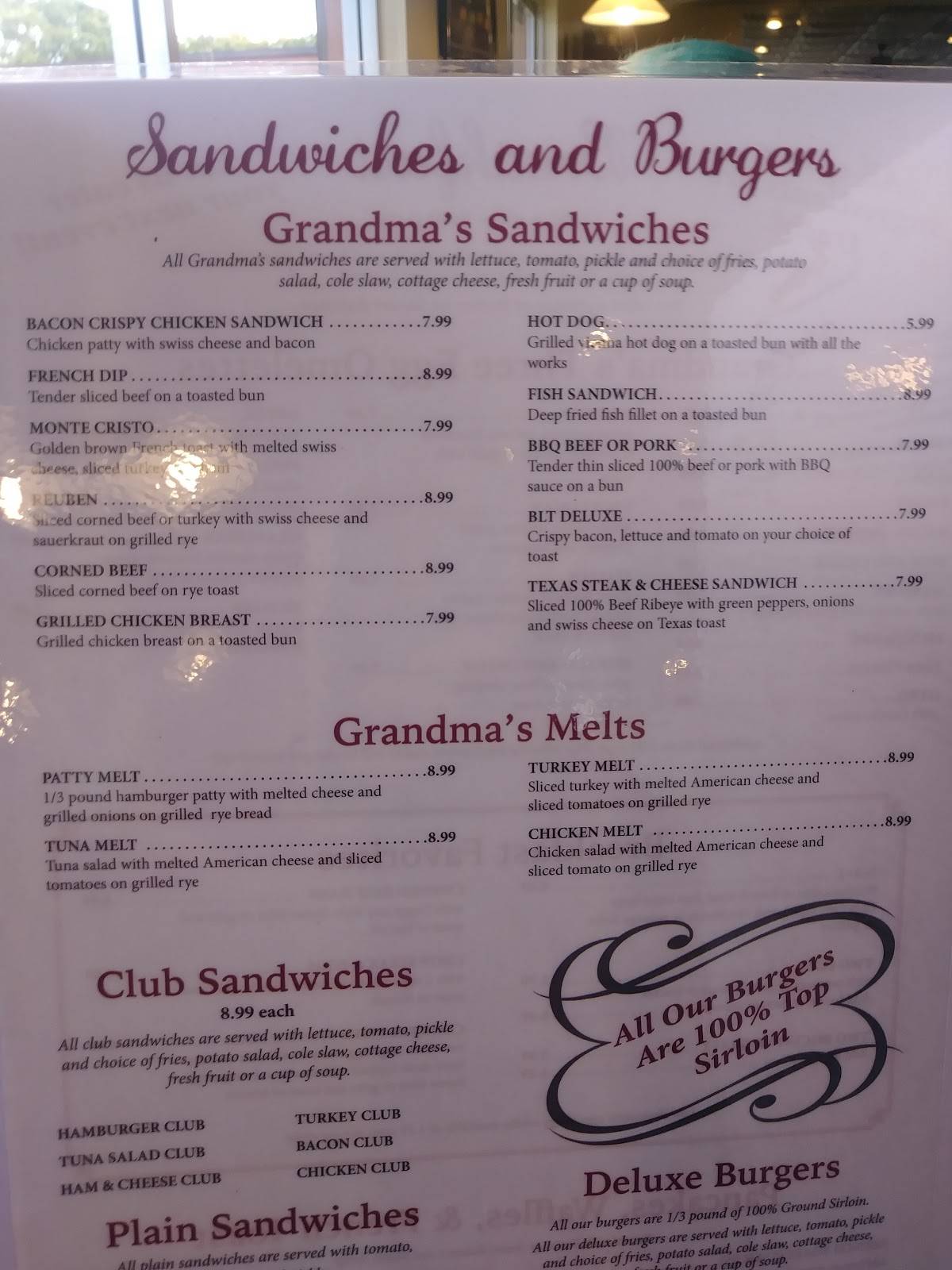 Menu at Grandma Sally's Restaurant, New Port Richey