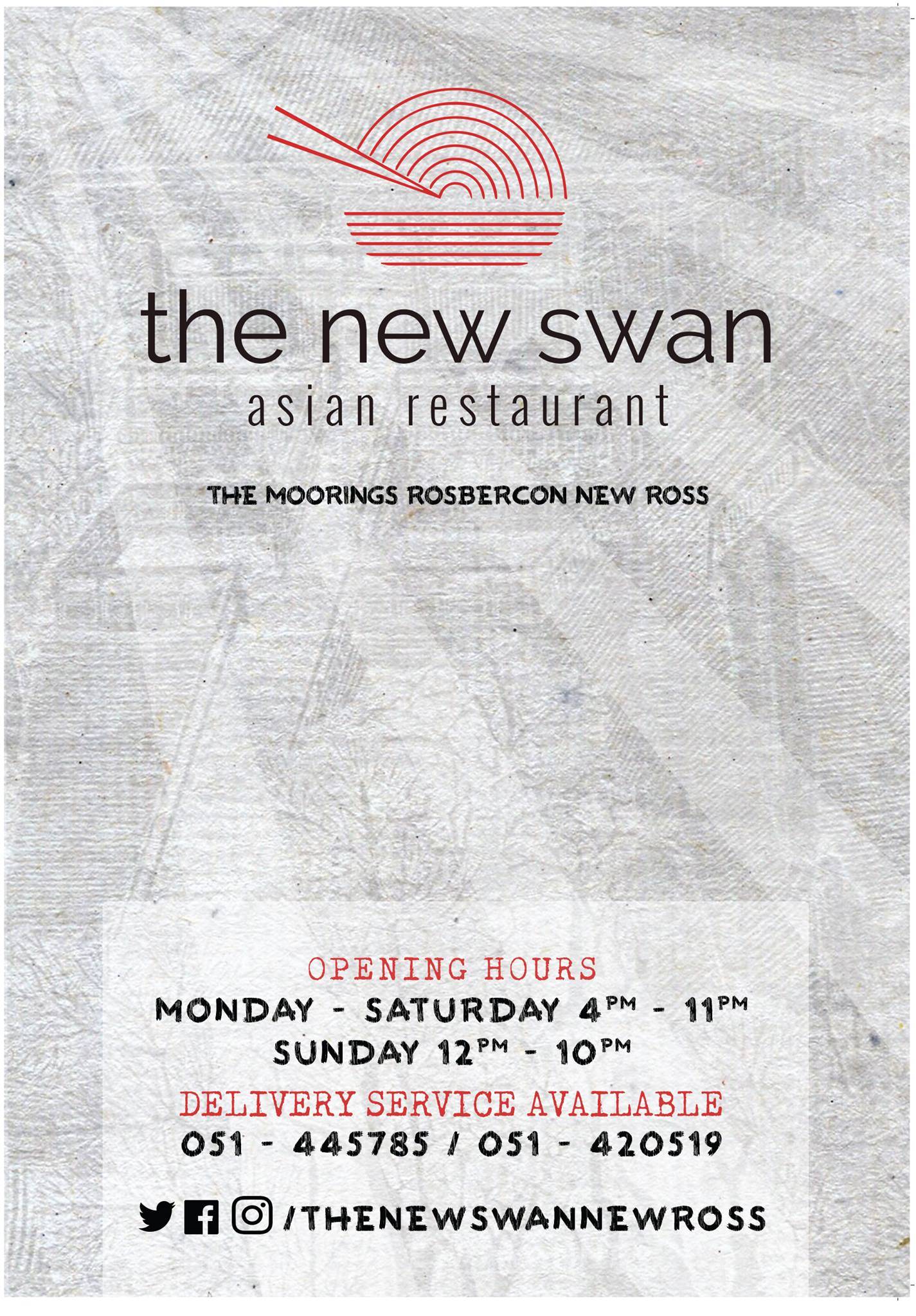 Menu at New Swan Chinese restaurant, New Ross