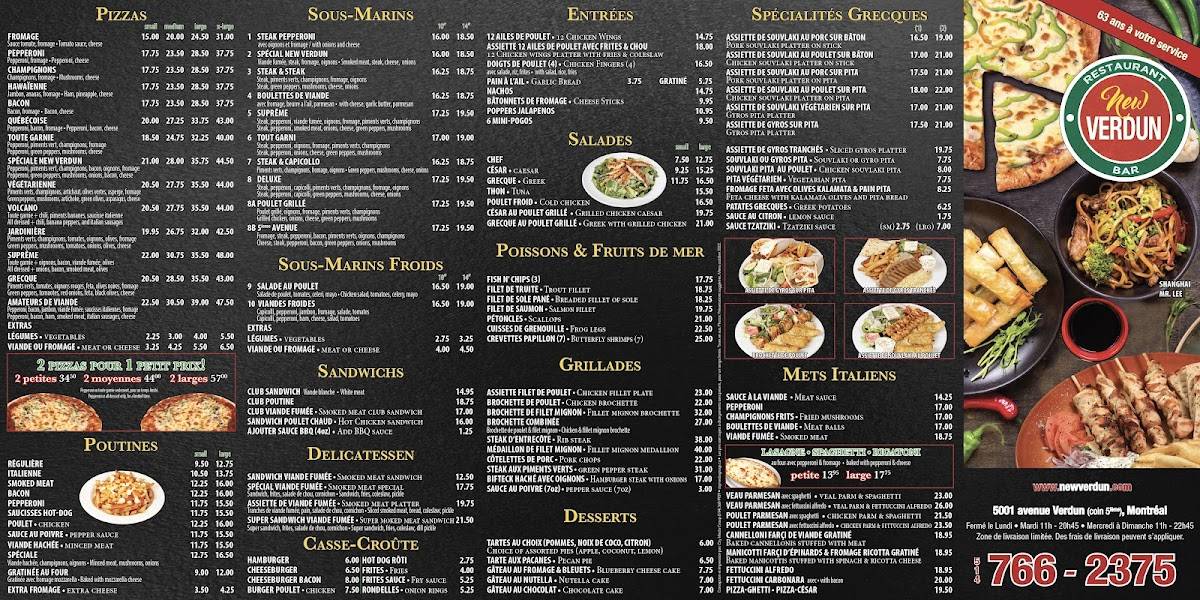 Menu at New Verdun Restaurant, Montréal