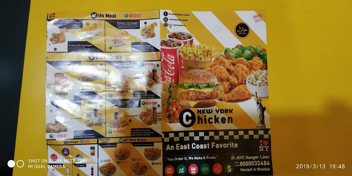 Menu at New York Chicken, Bhatkal, Sm yahya road