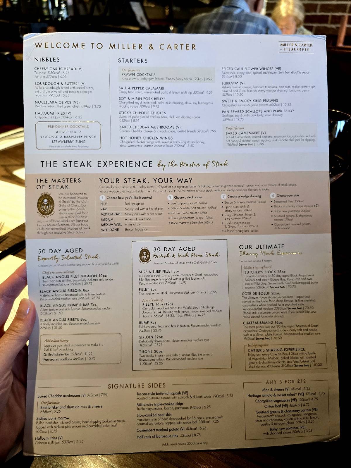 Menu at Miller & Carter Gosforth Park steakhouse, Newcastle upon Tyne ...