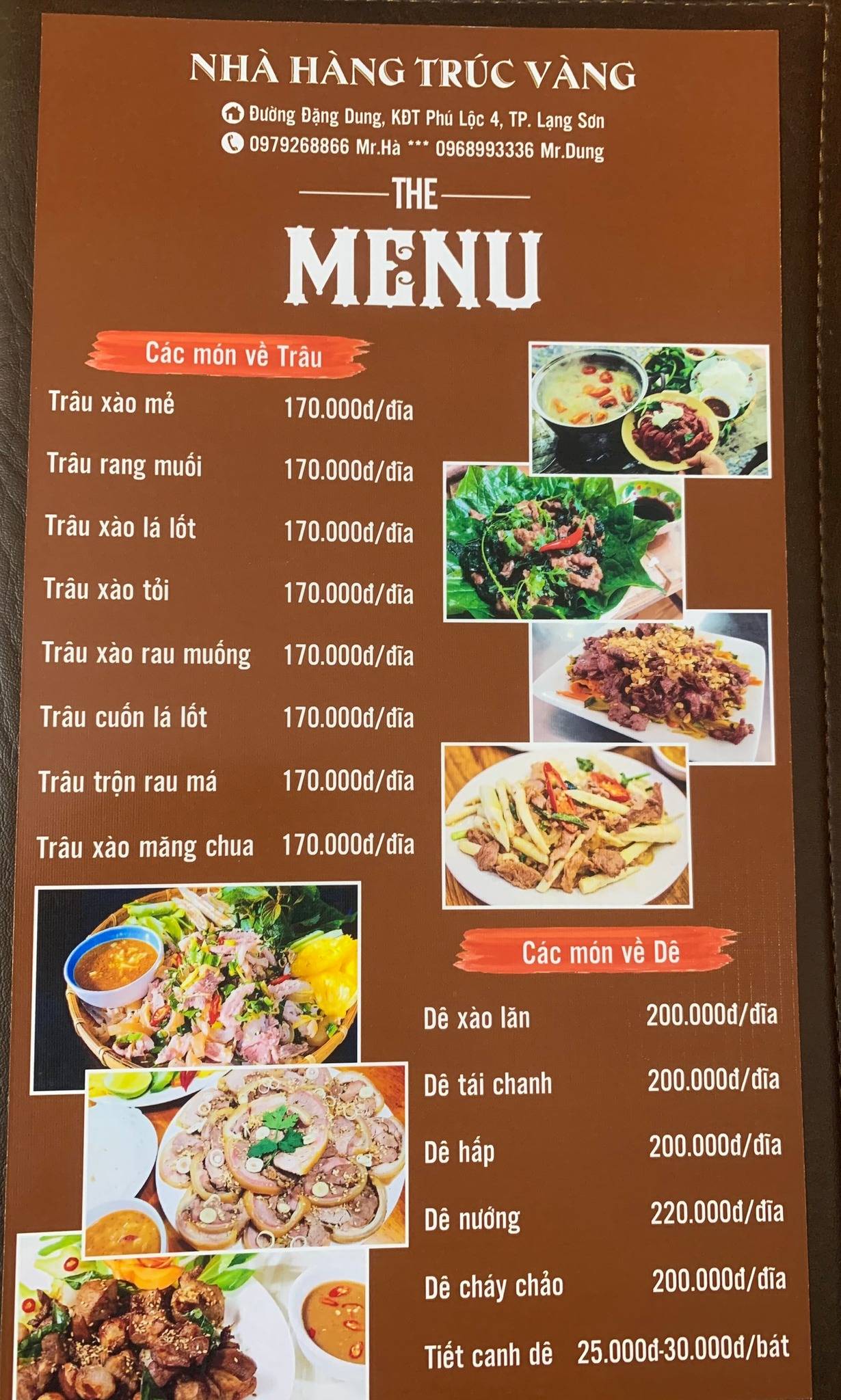 Menu at Nhà Hàng Trúc Vàng restaurant, Lang Son