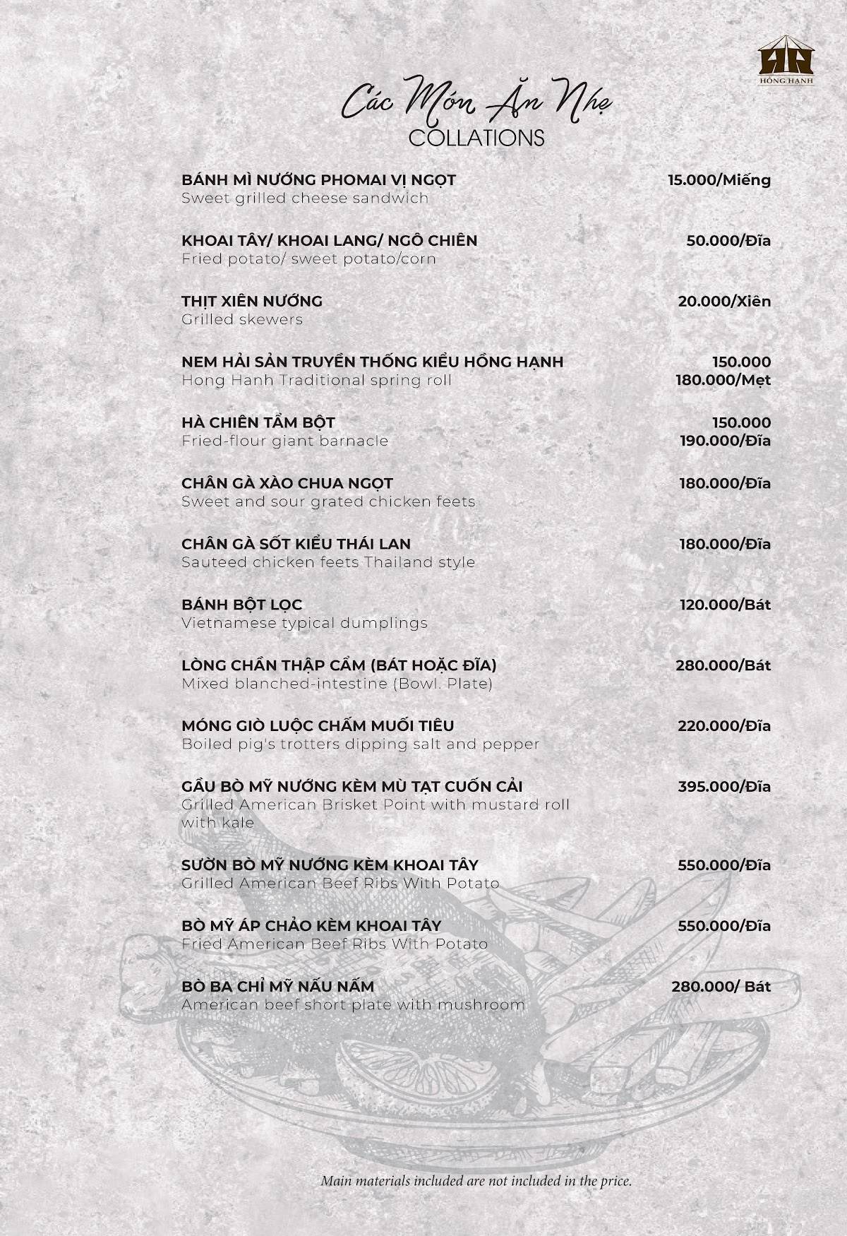 Menu at Nhà hàng Hồng Hạnh 2 restaurant, Ha Long, 30 Hải Phượng