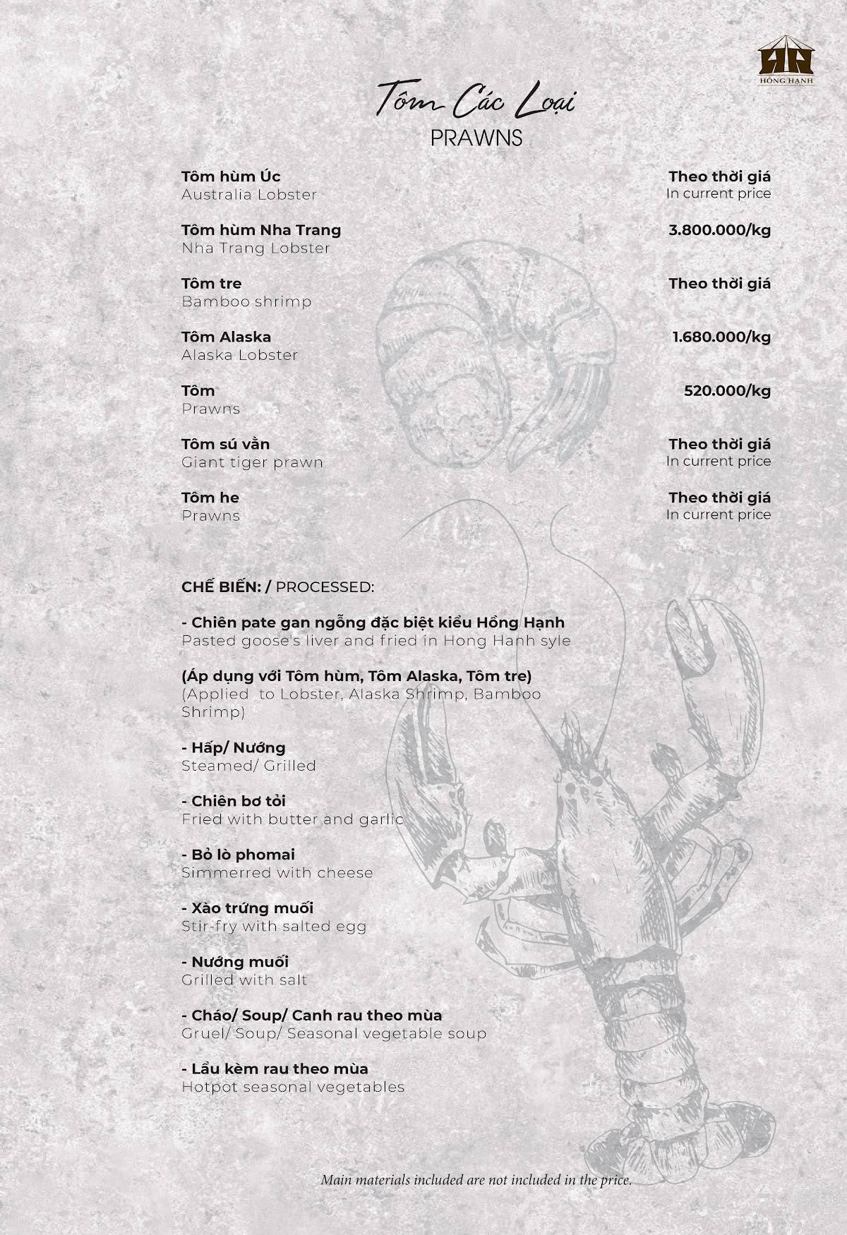 Menu at Nhà hàng Hồng Hạnh 2 restaurant, Ha Long, 30 Hải Phượng