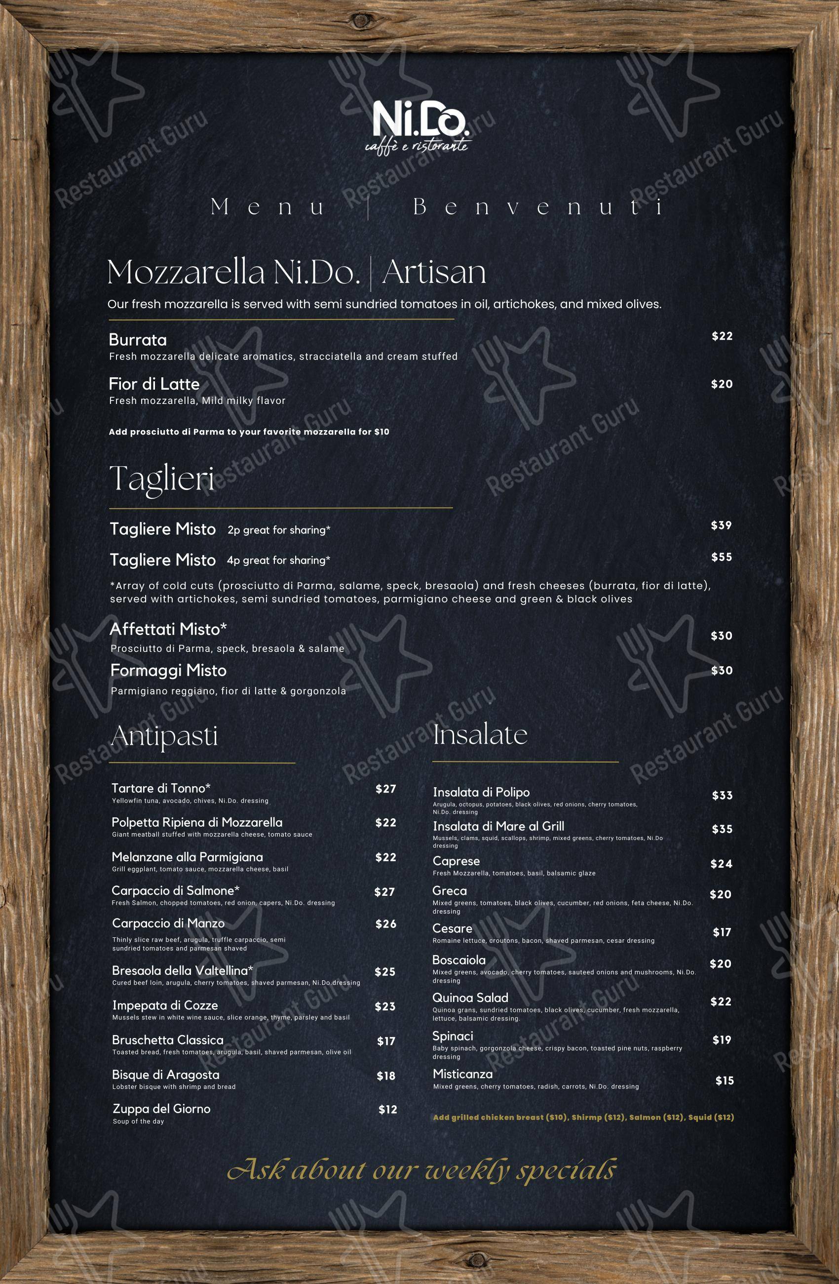 Menu at NiDo Caffe Italian Restaurant, Miami, Biscayne Blvd