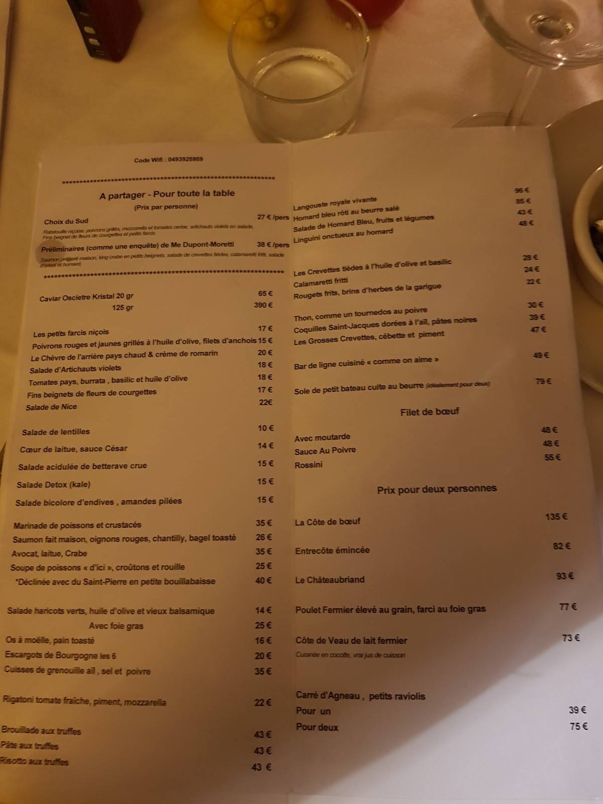 Menu at La Petite Maison restaurant, Nice
