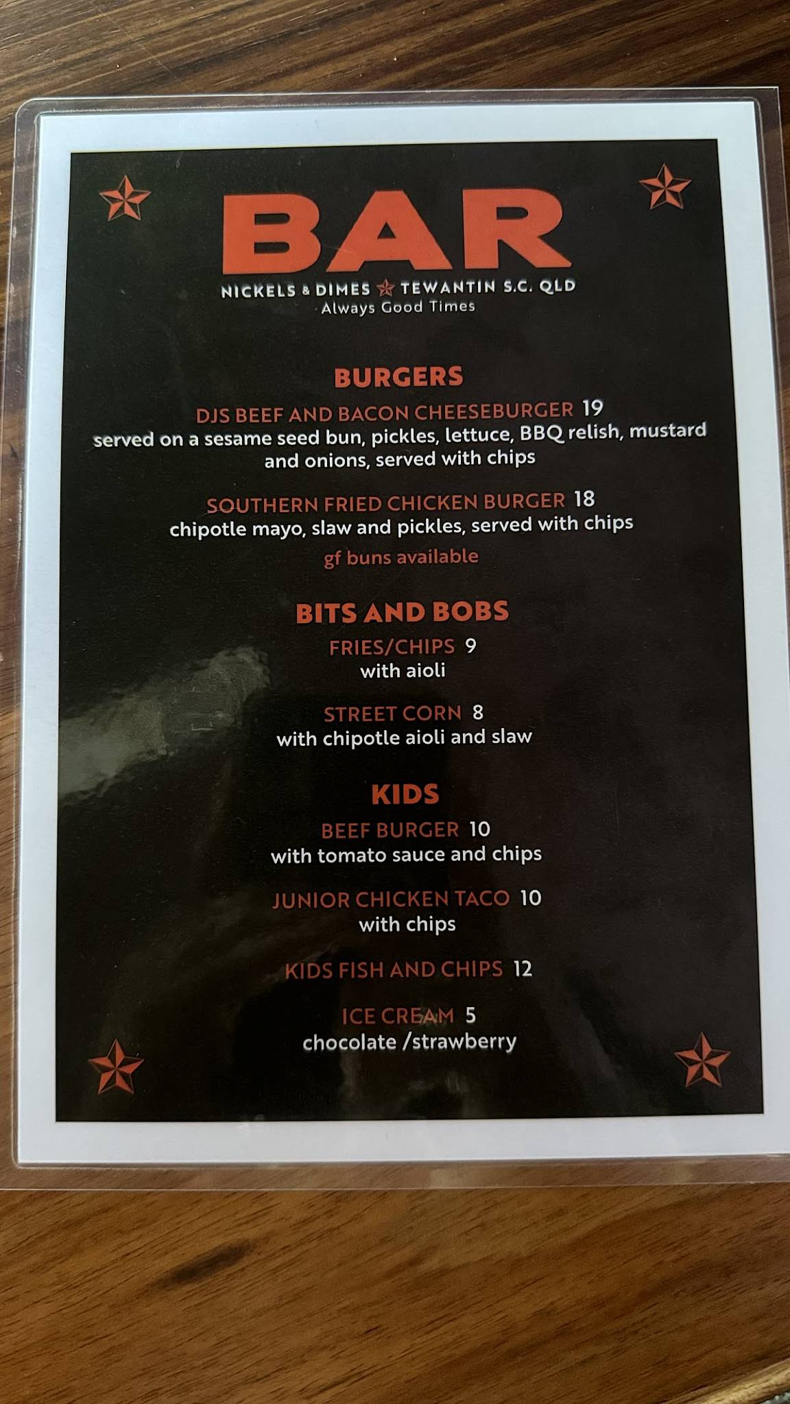 Menu at Nickels & Dimes pub & bar, Tewantin