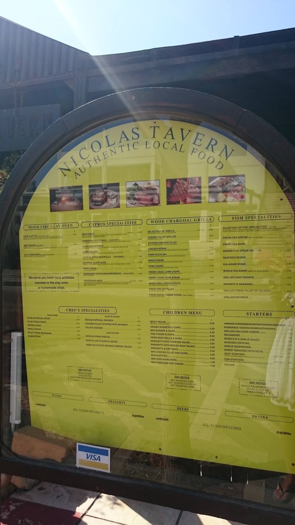 Menu at Nicolas Tavern, Protaras, +GP8