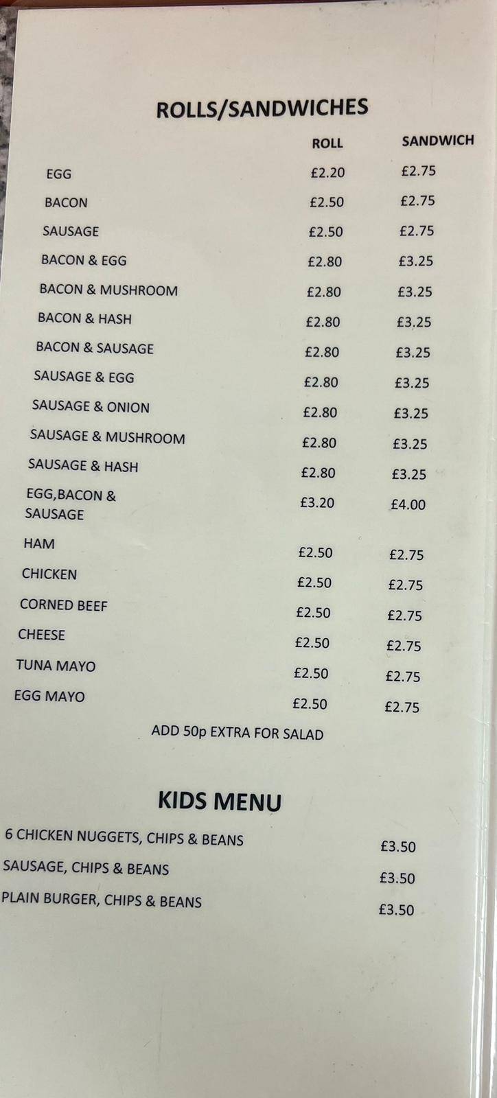 Menu at Niffer's Café chelmsford restaurant, Chelmsford