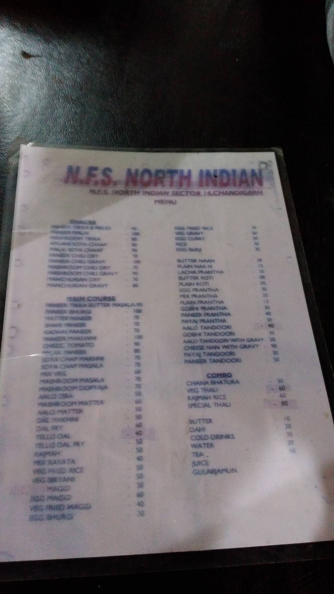 Menu at Night Food Street, Chandigarh, gate no 1