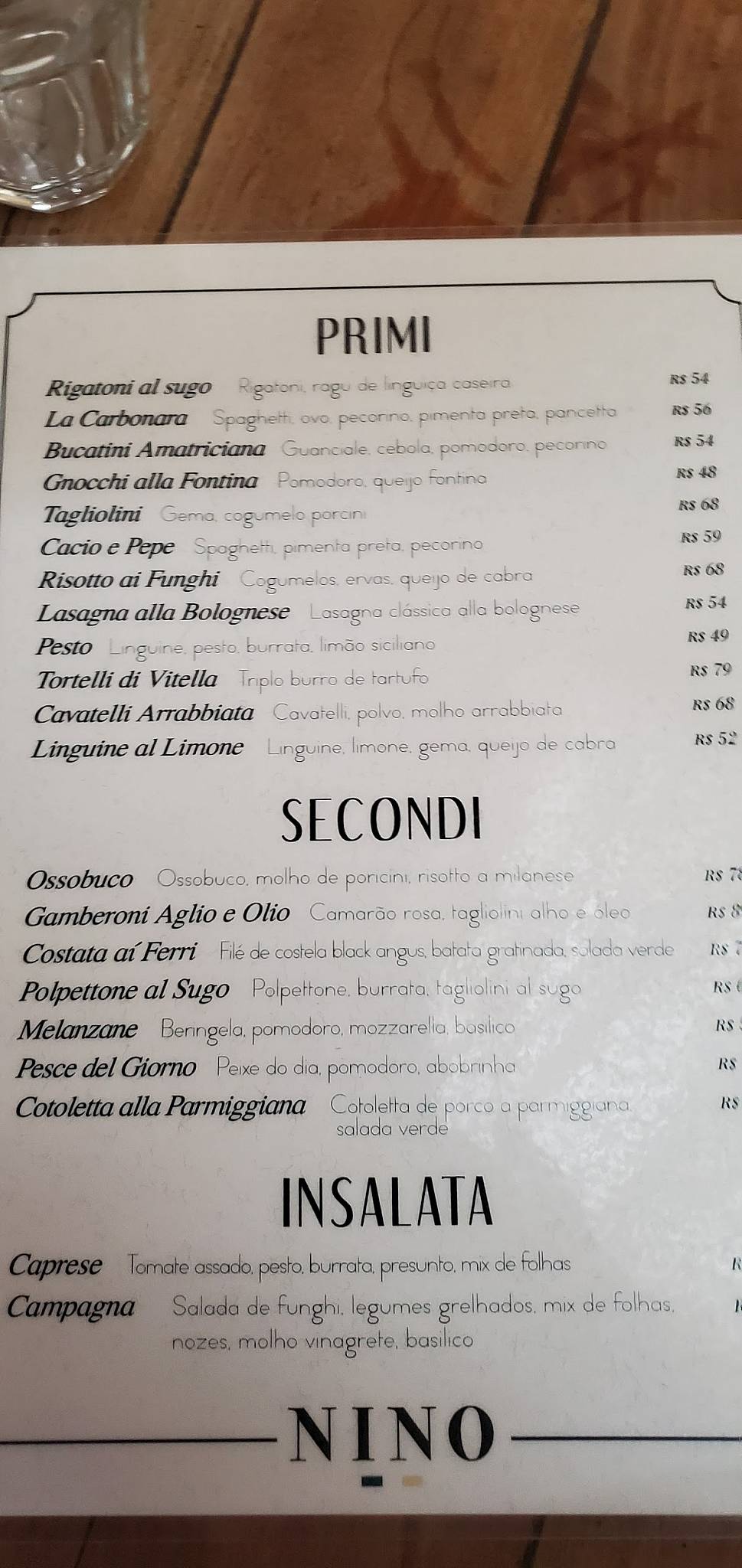 Menu em Nino Cucina & Vino restaurante, São Paulo, Rua Jeronimo da Veiga