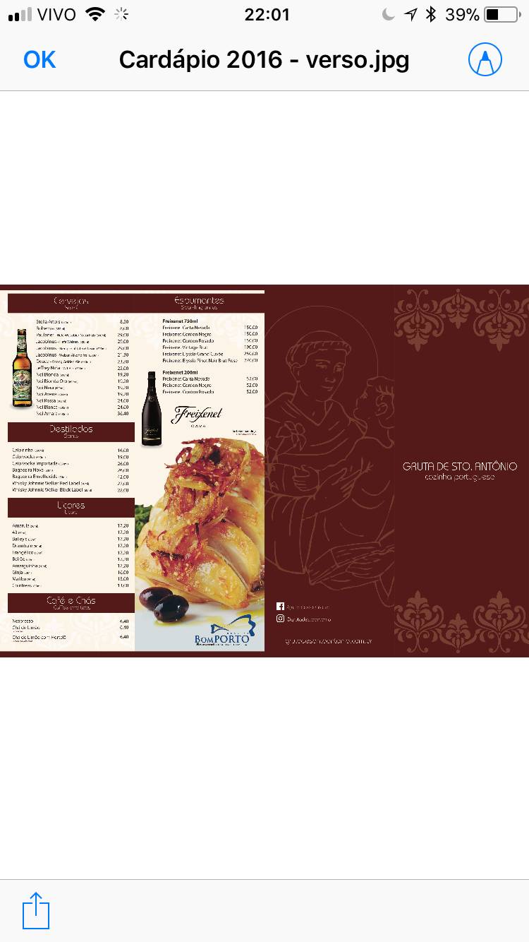 Menu em Gruta de Santo Antônio restaurante, Niterói