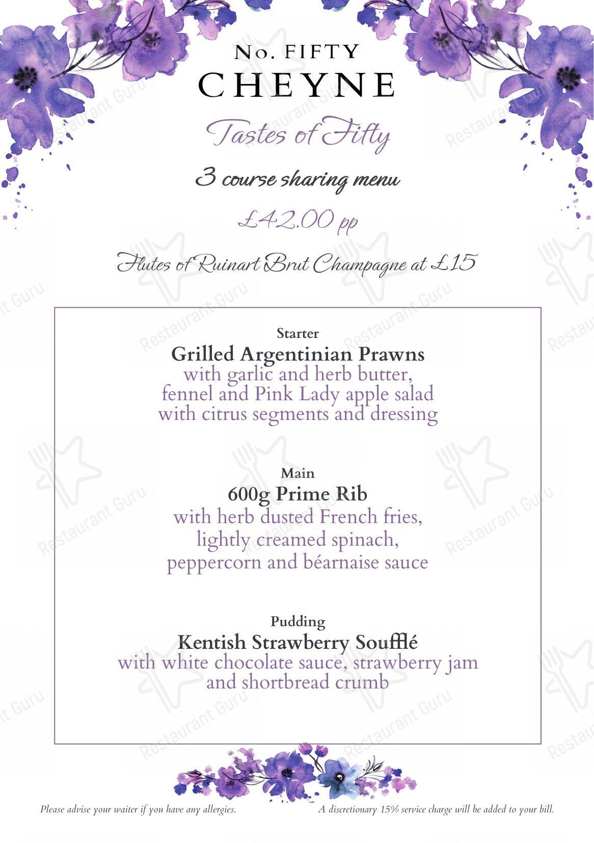 Menu at No. Fifty Cheyne pub & bar, London, 50 Cheyne Walk