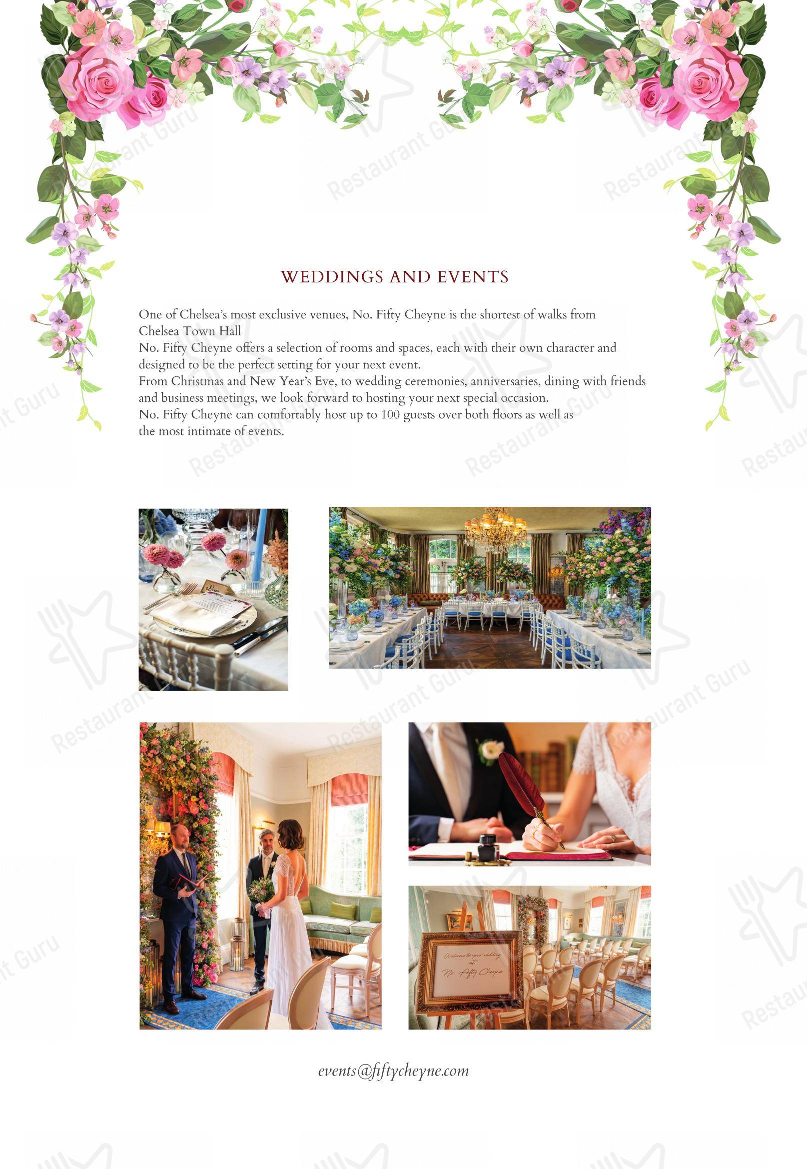 Menu at No. Fifty Cheyne pub & bar, London, 50 Cheyne Walk