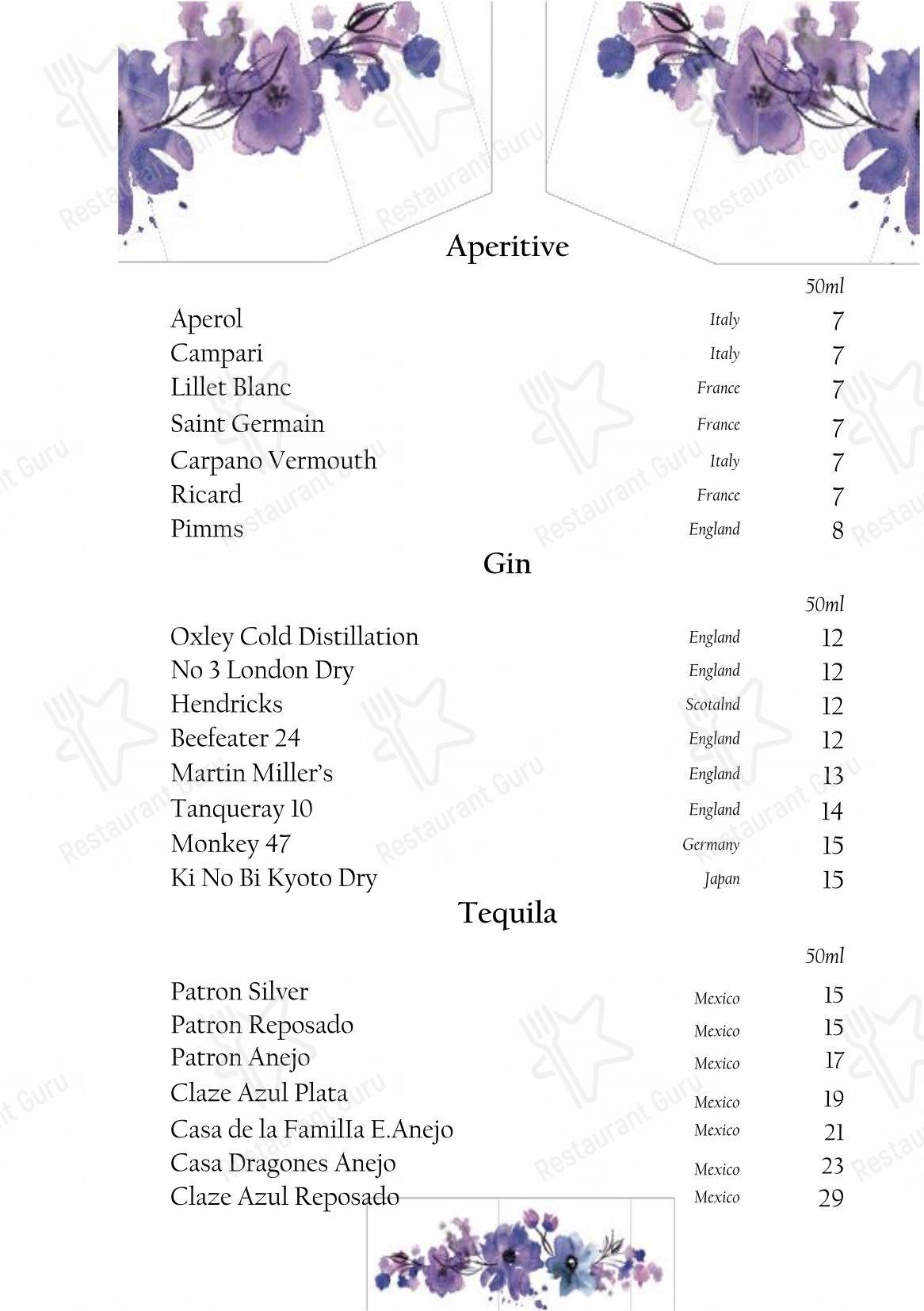 Menu at No. Fifty Cheyne pub & bar, London, 50 Cheyne Walk
