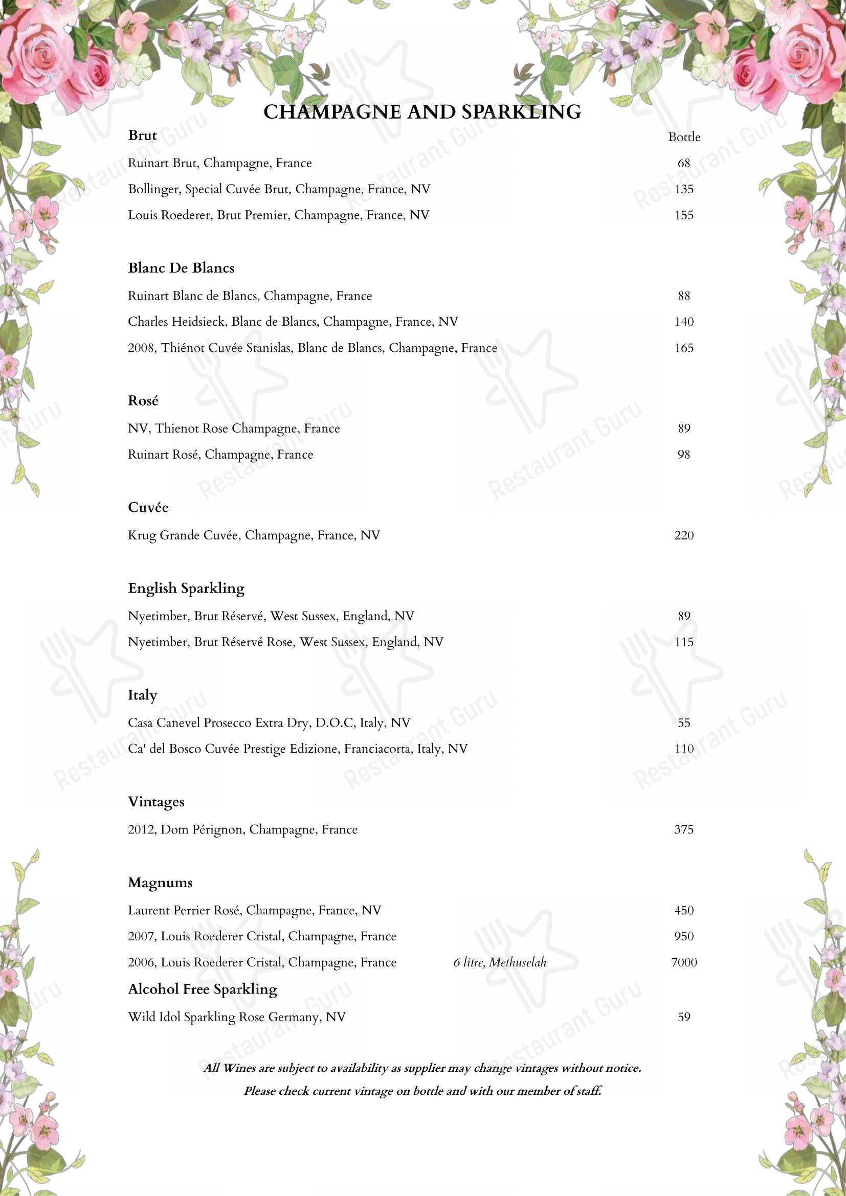 Menu at No. Fifty Cheyne pub & bar, London, 50 Cheyne Walk