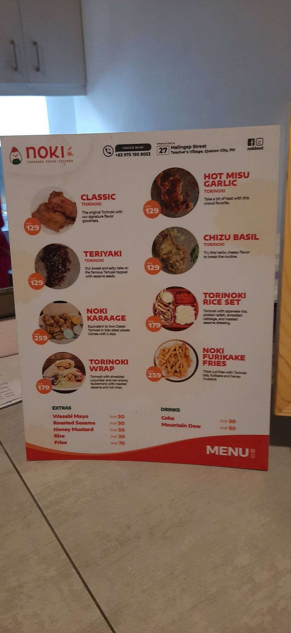 Carta del restaurante Noki Japanese Fried Chicken, Ciudad Quezon