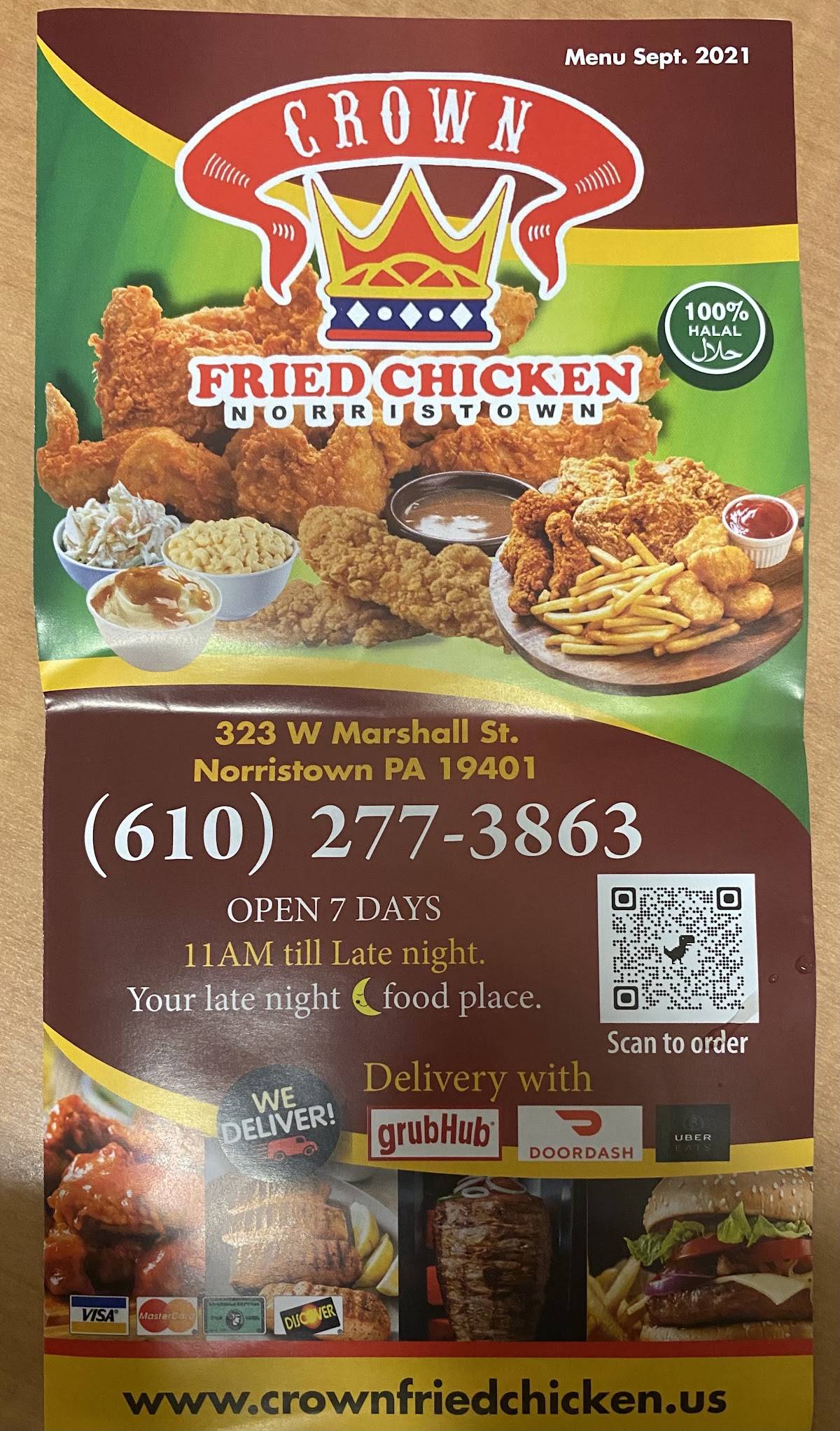 Menu at Crown Fried Chicken restaurant, Norristown, 323 W Marshall St