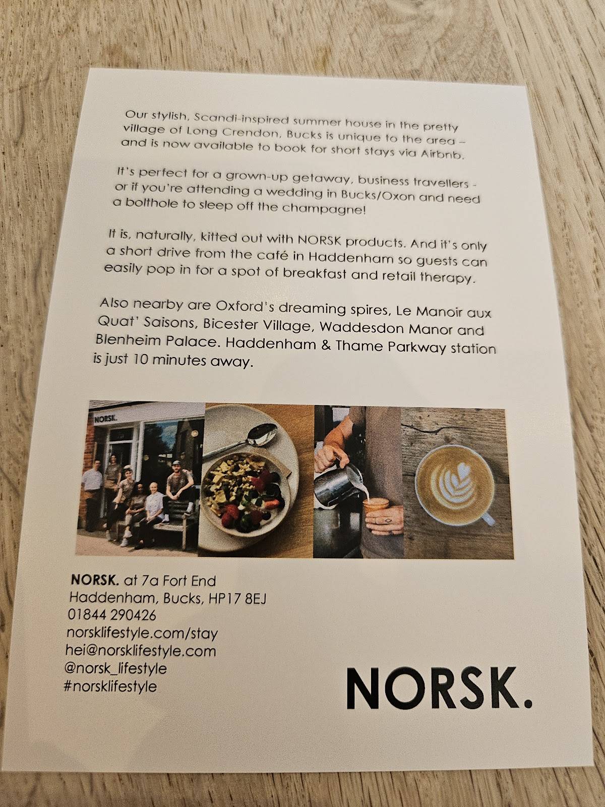 Menu at Norsk cafe, Waddesdon