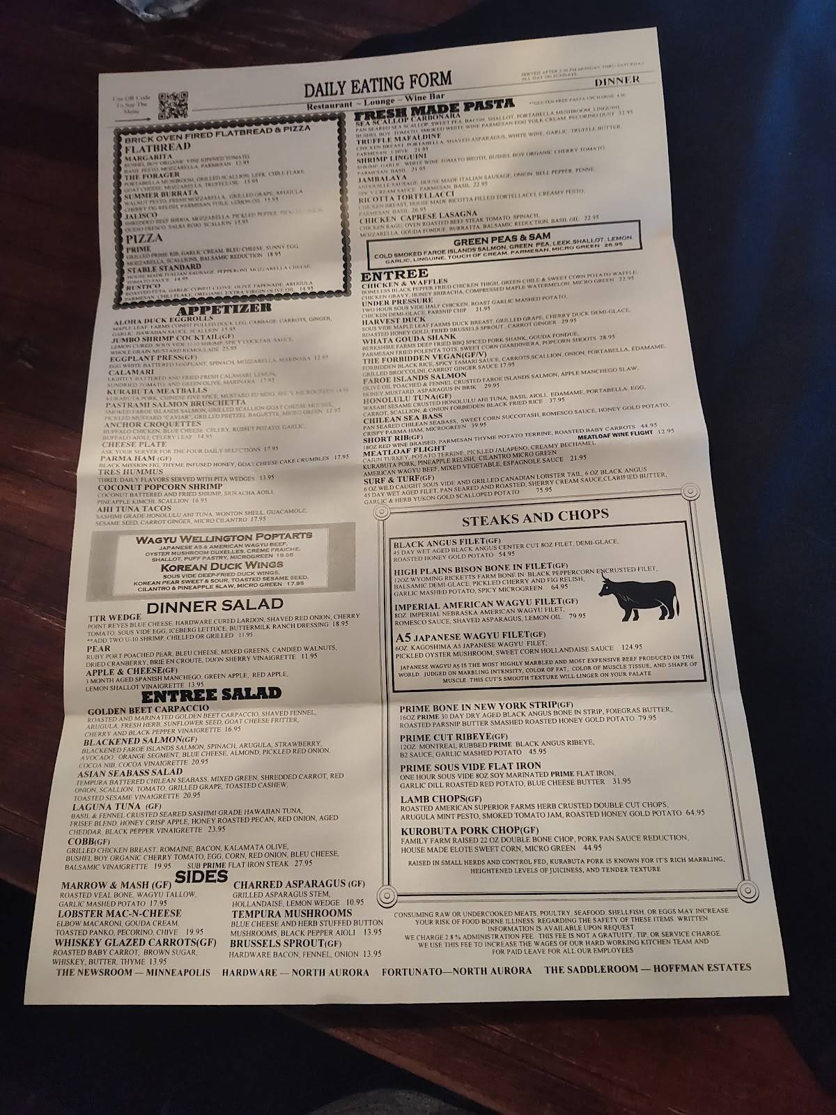 Menu at The Turf Room pub & bar, North Aurora