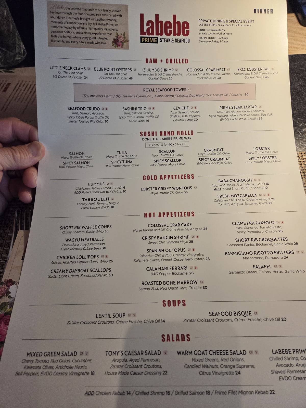 Menu at Labebe Prime pub & bar, North Brunswick Township, US-130