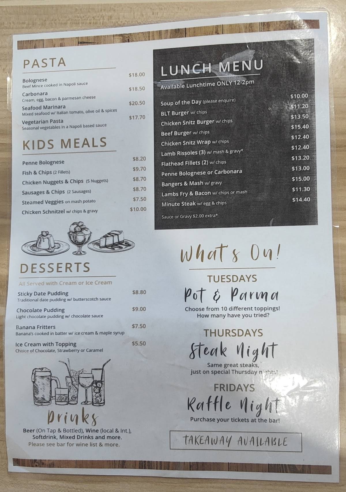 Menu at North Eastern Hotel pub & bar, Wangaratta