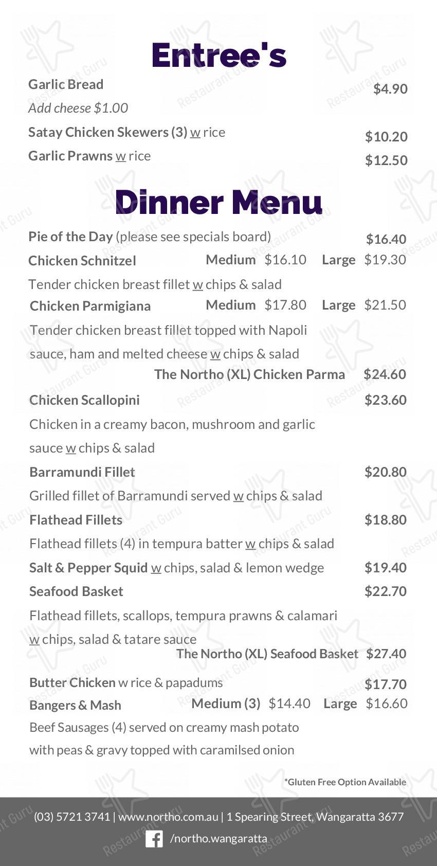 Menu at North Eastern Hotel pub & bar, Wangaratta