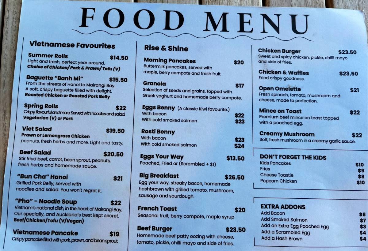 Menu at November Cafe Mairangi Bay, Auckland