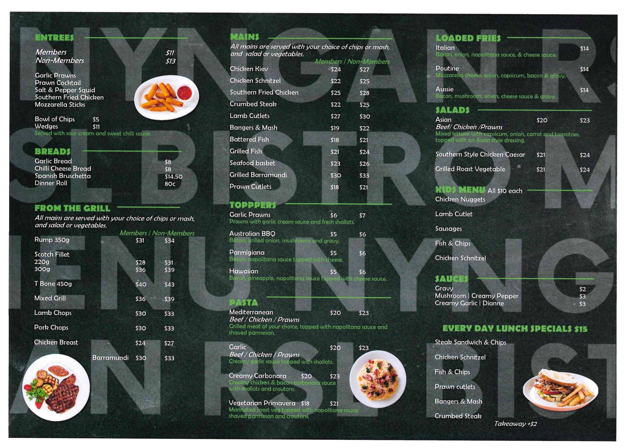 Menu at Nyngan RSL Civic Club, Nyngan