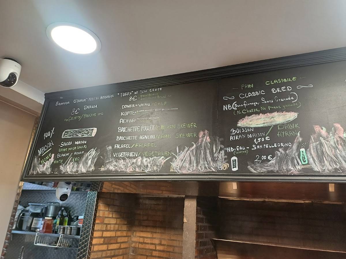 Menu au O Durum EHD restaurant, Saint-Ouen