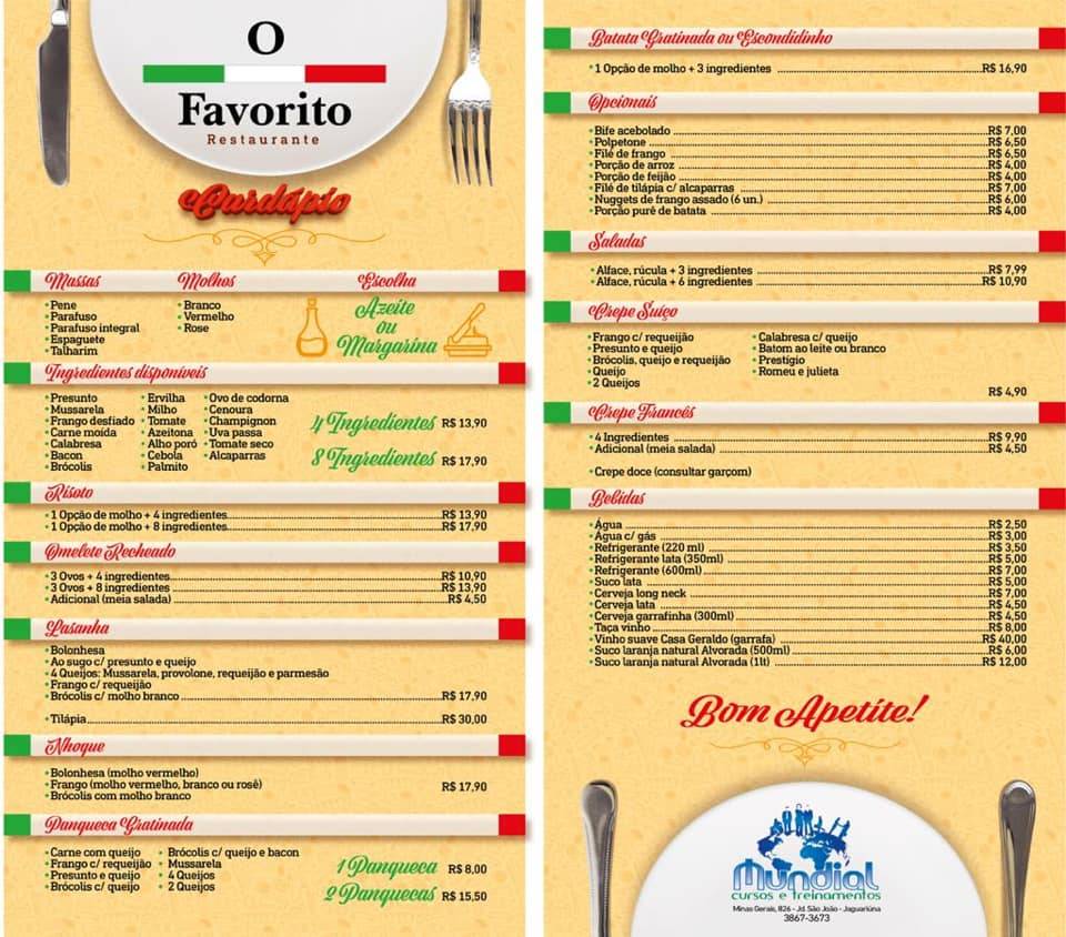 Menu em O Favorito restaurante, Jaguariúna