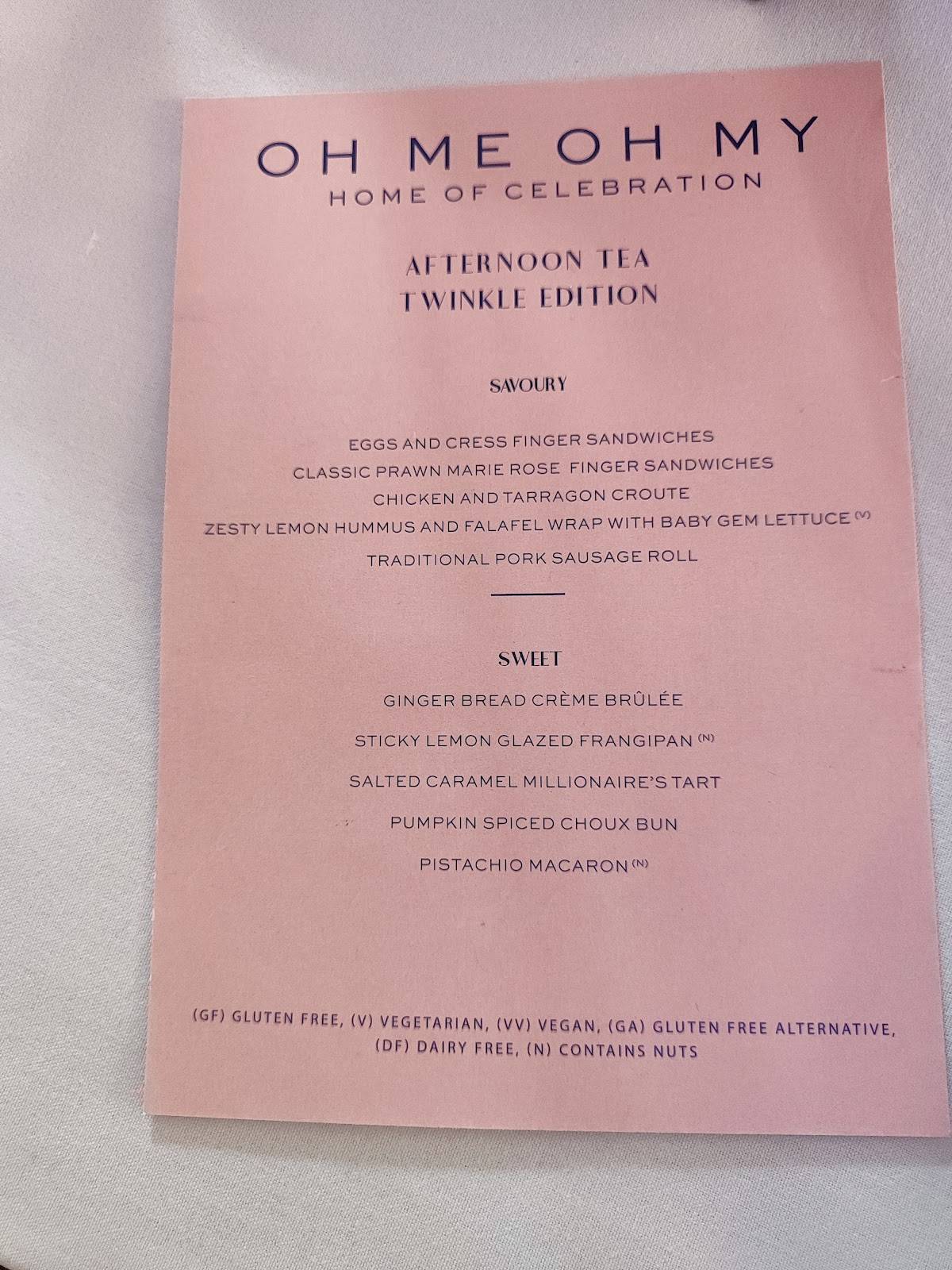 Menu at OH ME OH MY restaurant, Liverpool