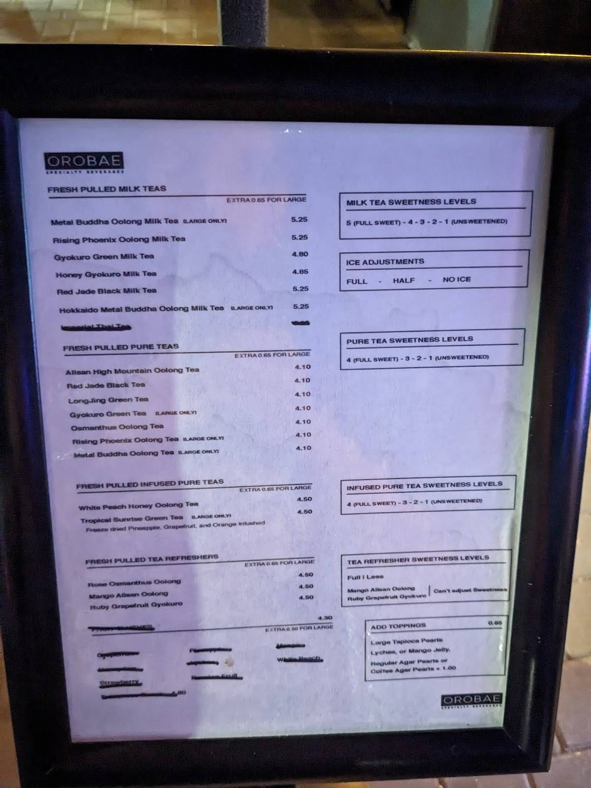 Menu at OROBAE restaurant, Irvine