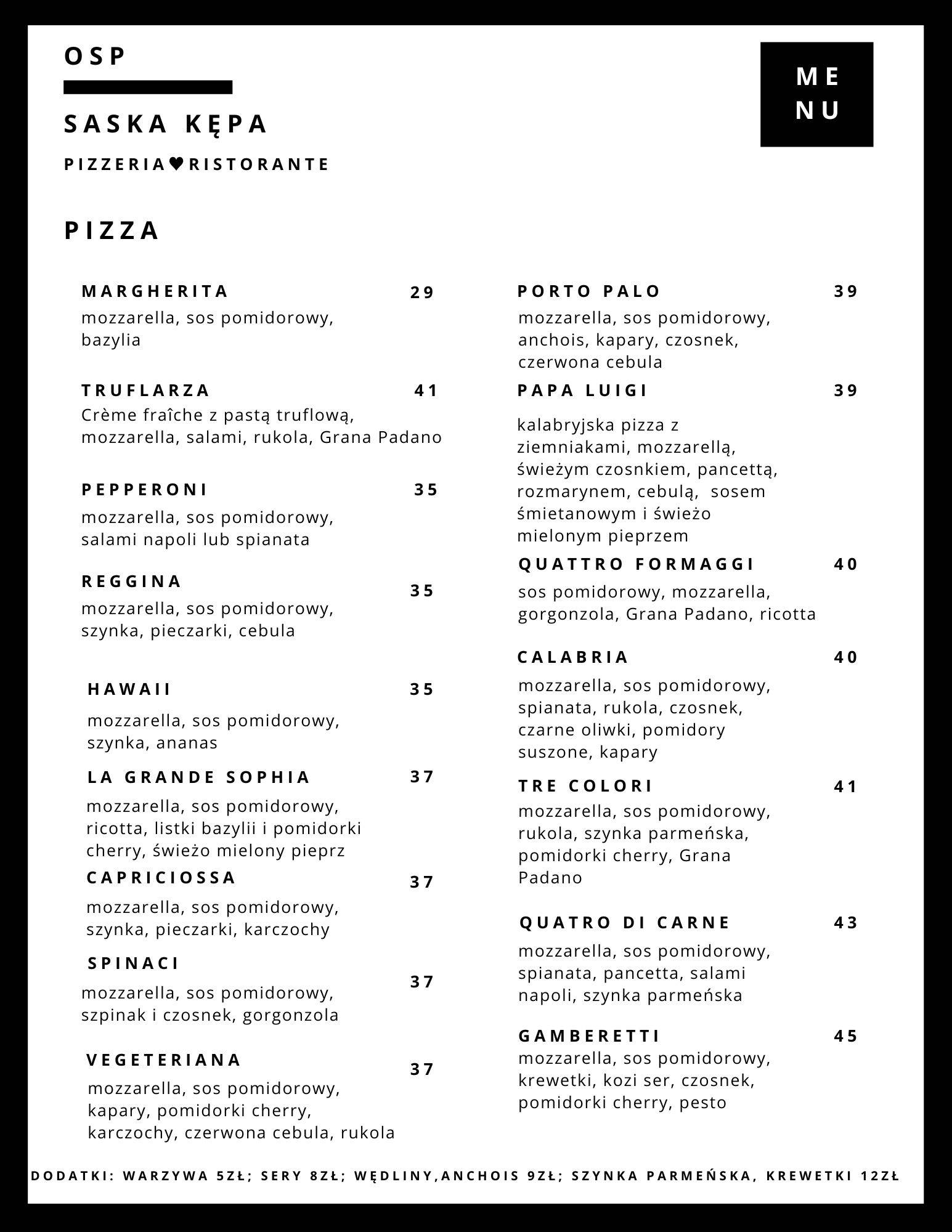 Menu at OSP SASKA KĘPA PIZZA I WINO cafe, Warsaw