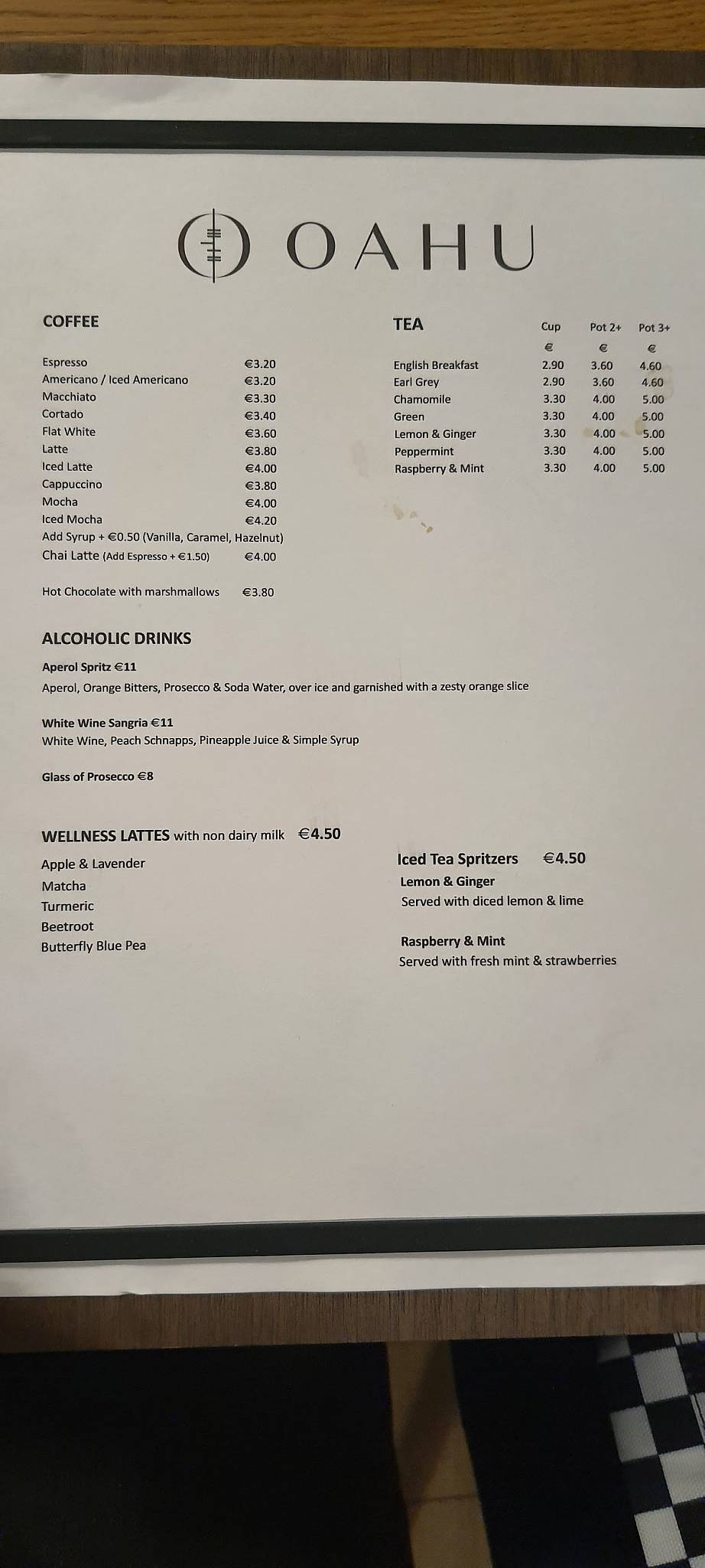 Carta del café Oahu, Limerick