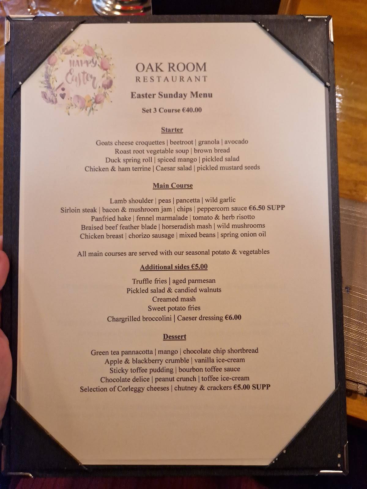 Menu at Oak Room Restaurant, Cavan