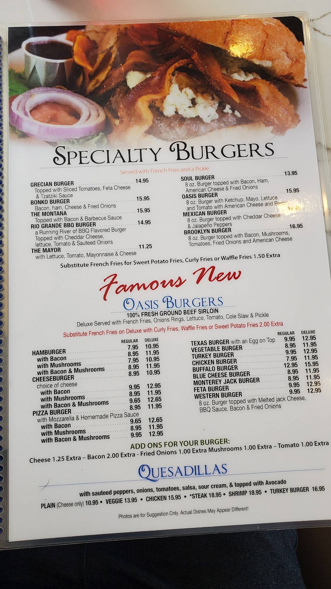 Menu at Oasis Diner restaurant, New York City, Flatbush Ave